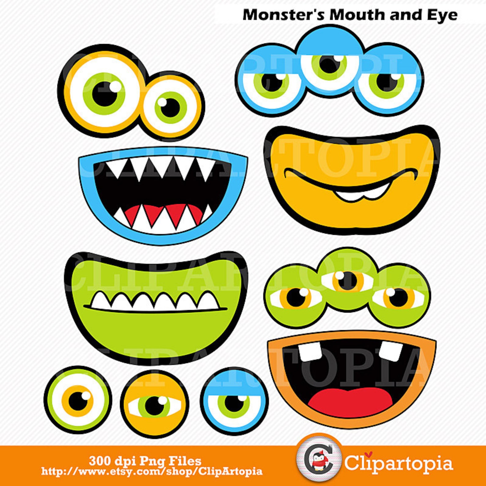 Boca y Ojos de Monstruos digital clipart / Lindos Monstruos | Etsy