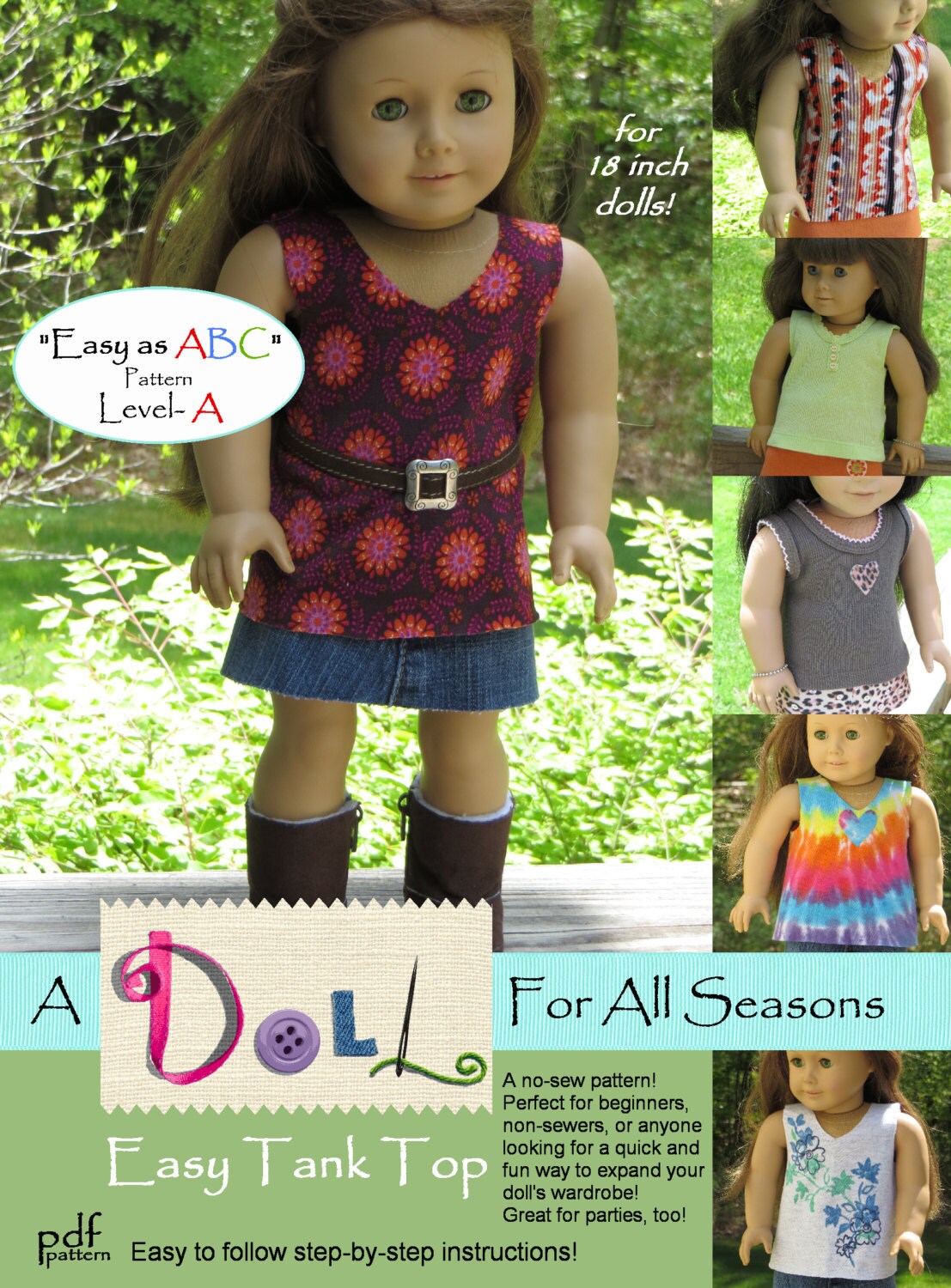 Easy Tank Top Pdf Pattern for 18 Inch AG Dolls, No-sew Pattern, A Doll ...