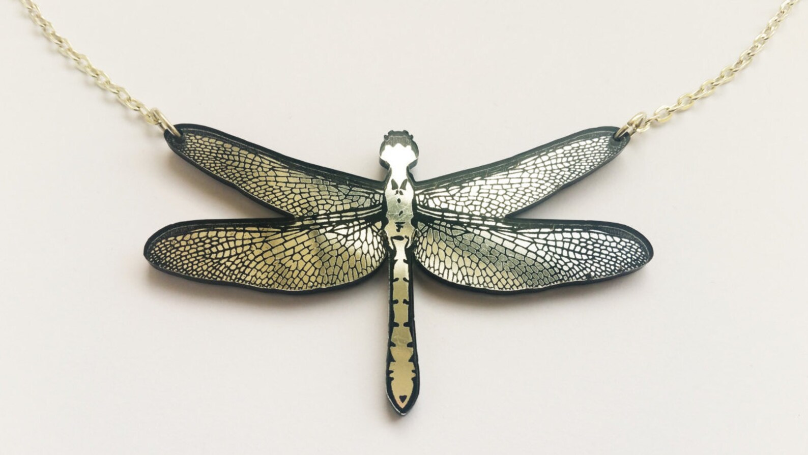Intricately Engraved Dragonfly Necklace in Mirrored Acrylic - Etsy