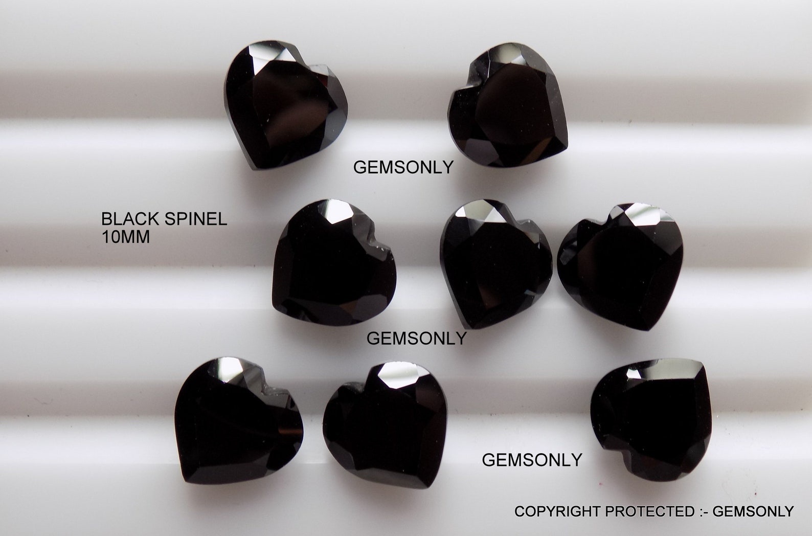 10mm BLACK SPINEL Heart Shape 10MM Heart Cut Faceted Brilliant Cut ...
