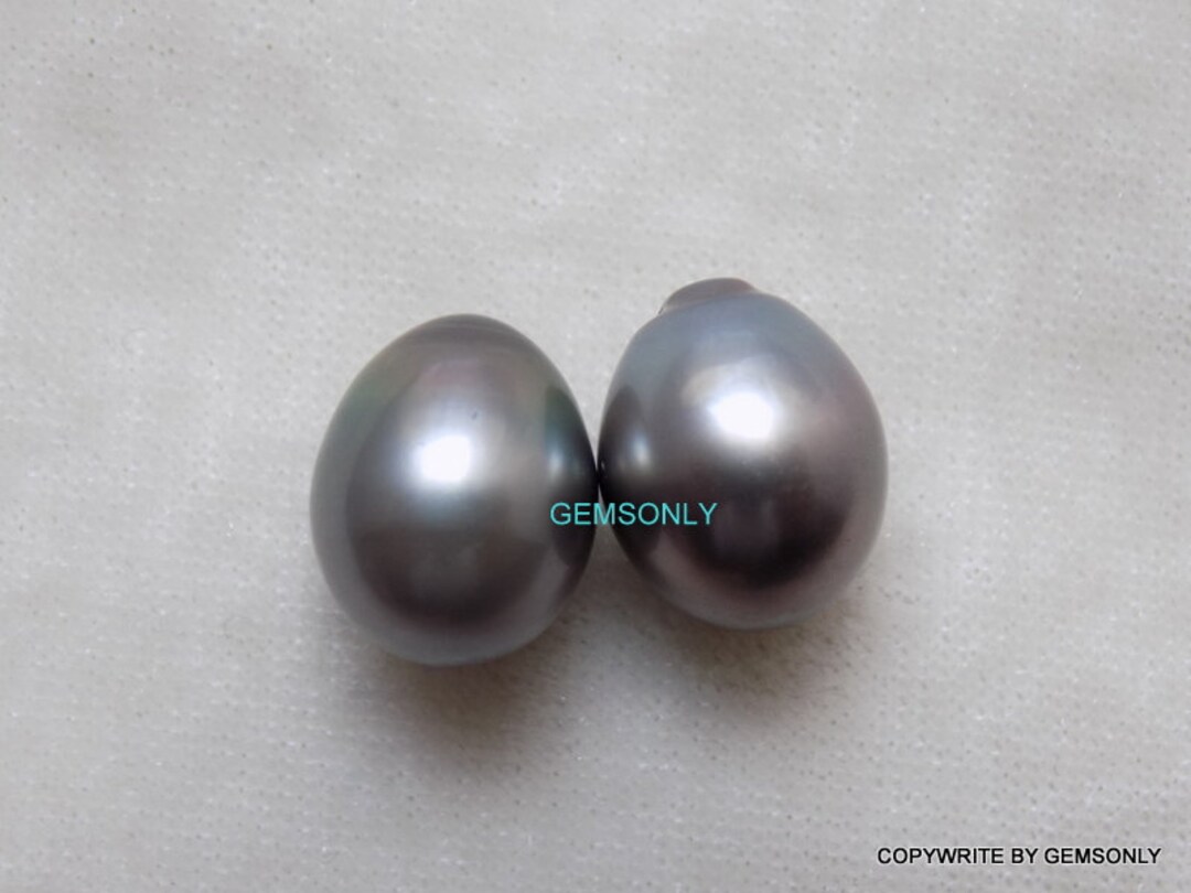 South Sea Pearl 2pc Natural TAHITI PEARL Drops Shape Matching Pair Gray ...