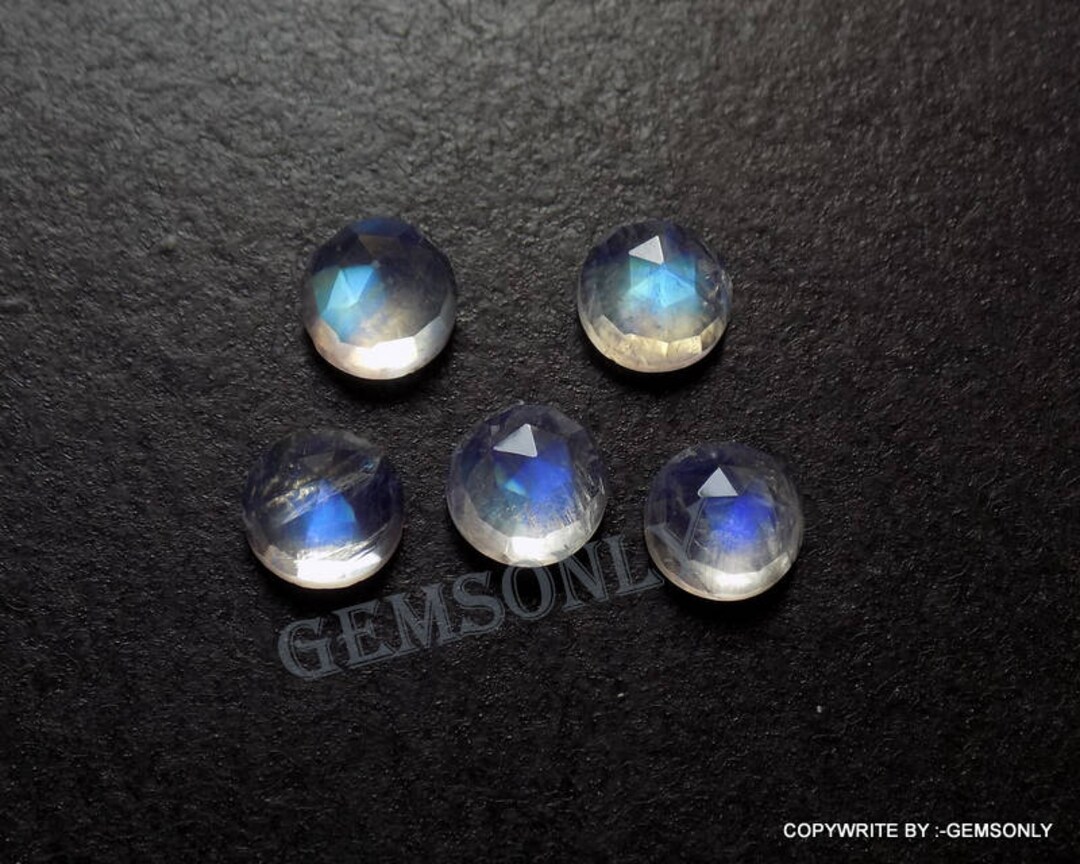 Natural Blue Rainbow Moonstone Round ROSECUT 7mm Blue Rainbow 7mm Round ...