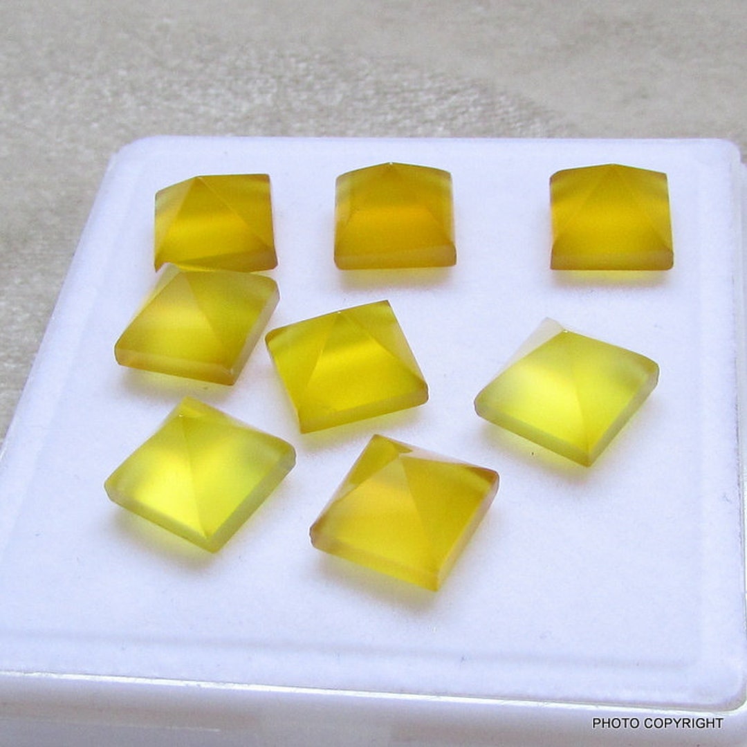 10MM NATURAL Yellow Chalcedony Pyramid Square Shape Yellow Chalcedony ...