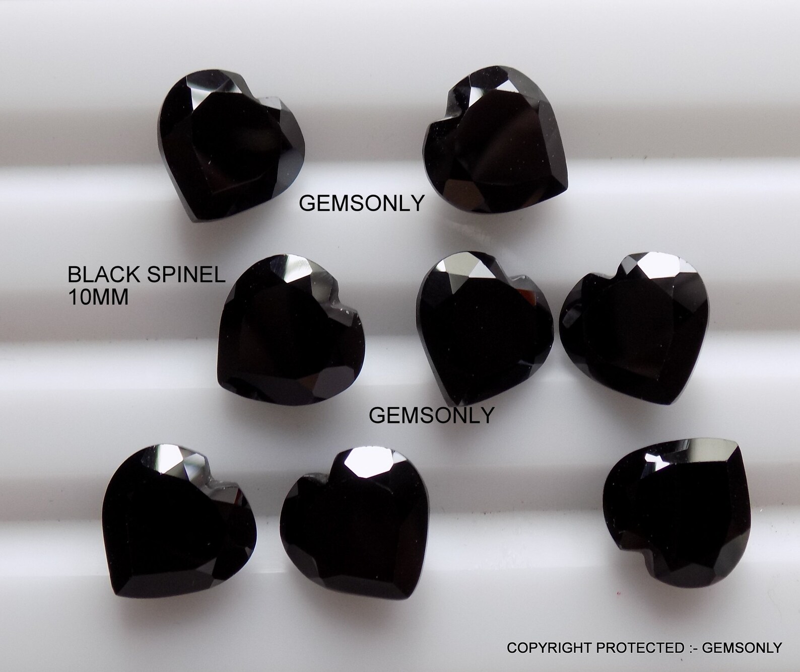 10mm BLACK SPINEL Heart Shape 10MM Heart Cut Faceted Brilliant Cut ...