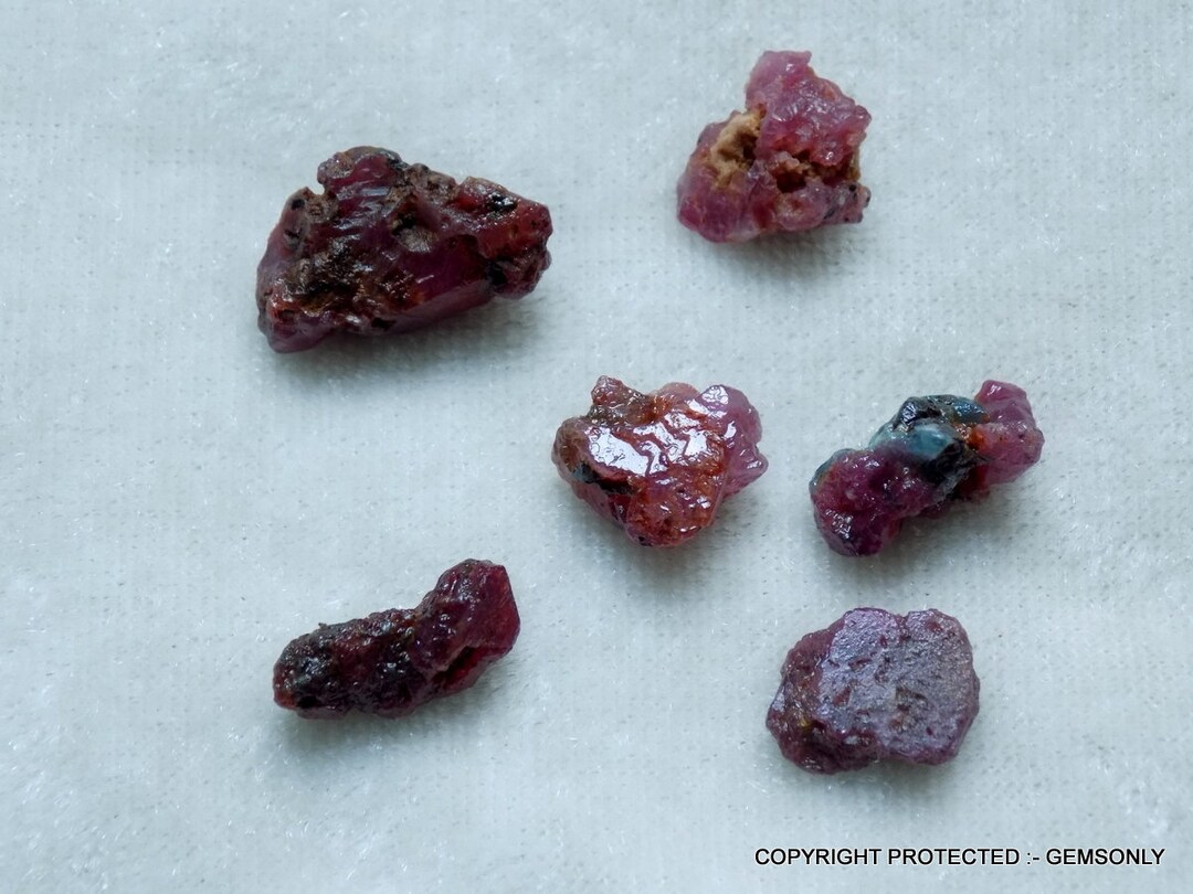 28.30cts 7pc NATURAL RUBY Raw Rough Red Ruby Gemstone for Wire Jewelry ...