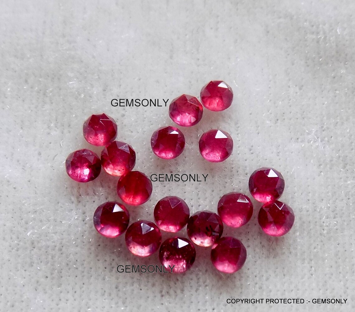 5pc 3MM NATURAL RUBY ROSECUT 3MM Round Ruby 3mm Round Rosecut Lead Fill ...