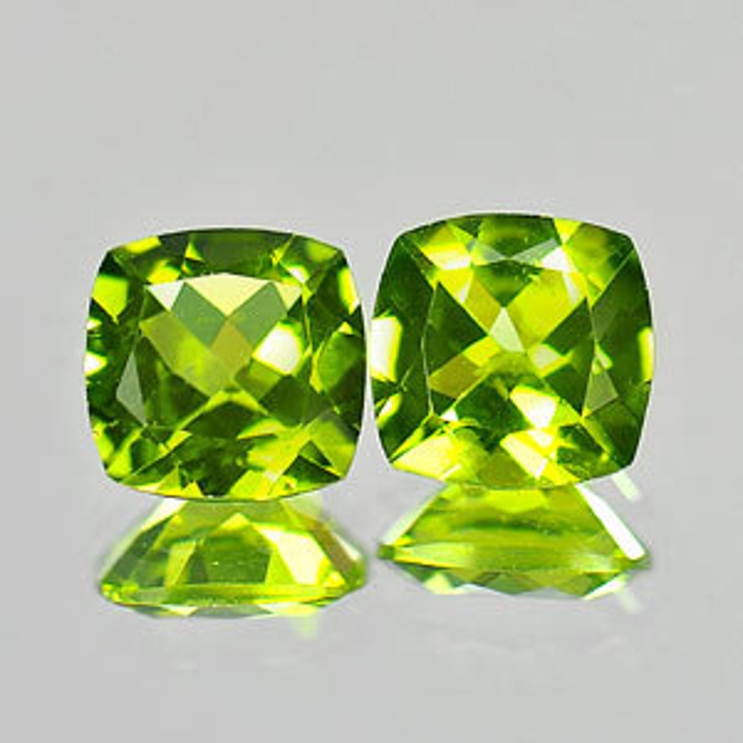 2pc 6MM NATURAL PERIDOT Cushion Faceted Pair Good Luster and Cut ...