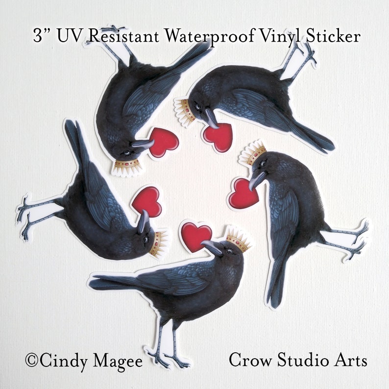 Crow With Heart and Crown Sticker Corvid Raven Nevermore - Etsy