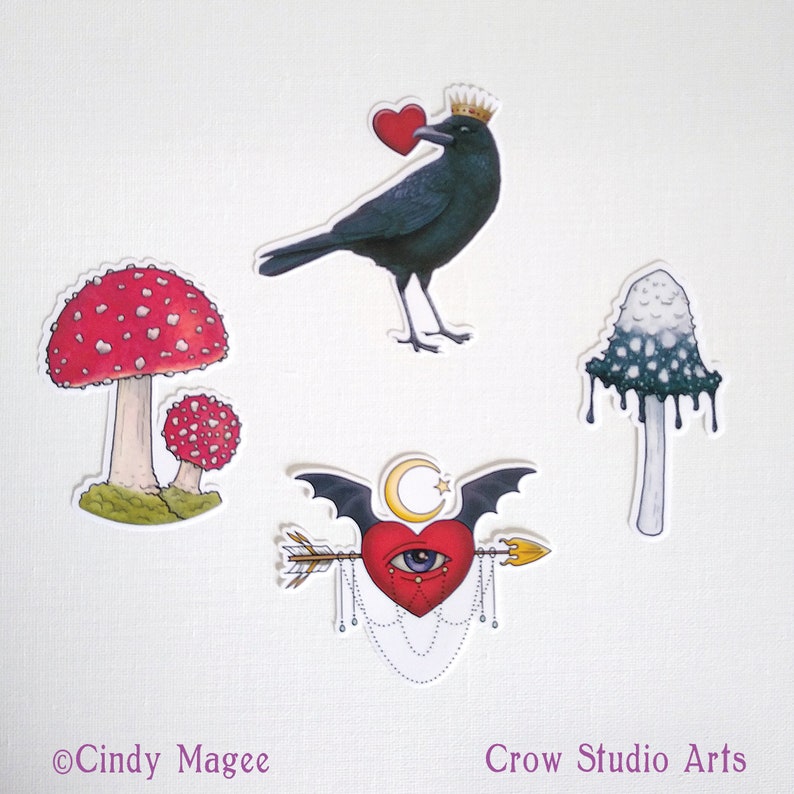 Crow With Heart and Crown Sticker Corvid Raven Nevermore - Etsy