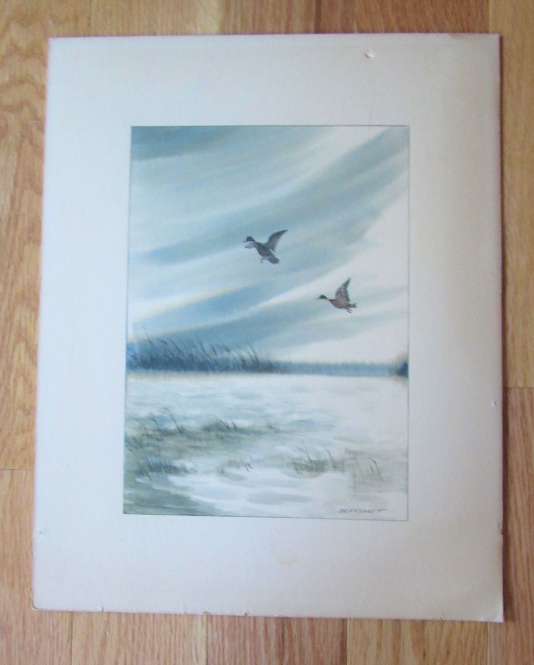 Vintage 60 Signed Gerald Bernhardt Watercolor, "two Last Stragglers ...