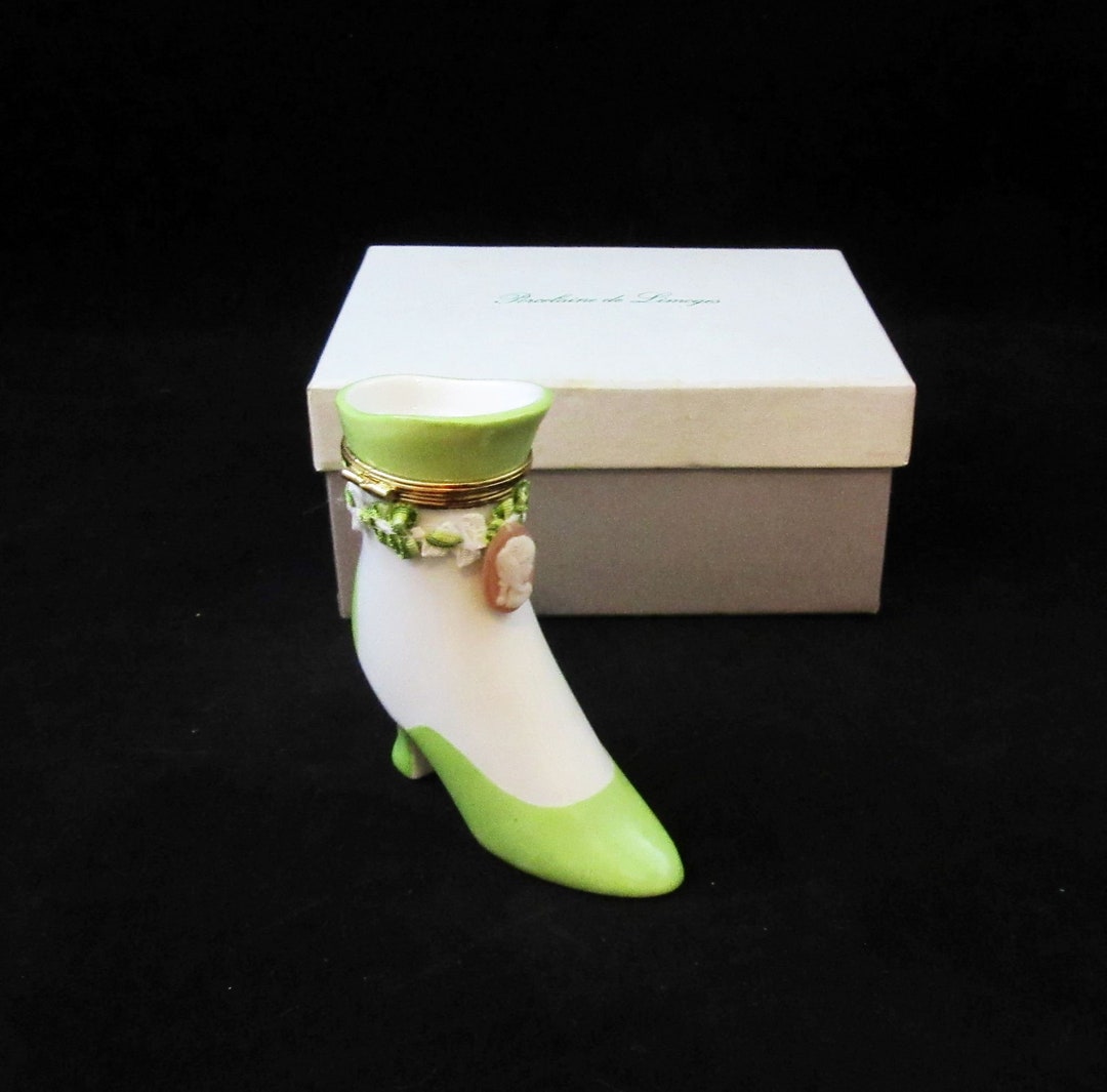 Limoges Peint Main Hand Painted Boot/shoe Trinket Box W Cameo and ...