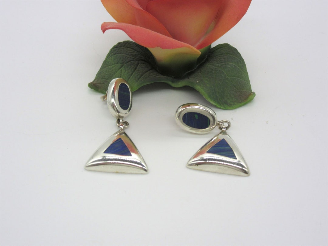 Vintage Sterling Silver 925 Mexico, Silver and Blue Dangle Earrings - Etsy