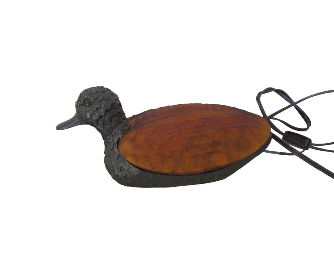 Vintage Mallard Duck Brass Metal and Glass Desk Lamp, Lights up Nicely ...
