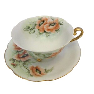 Gorgeous Hand Painted Footed Tea Cup and Saucer With Poppy Flowers - Etsy