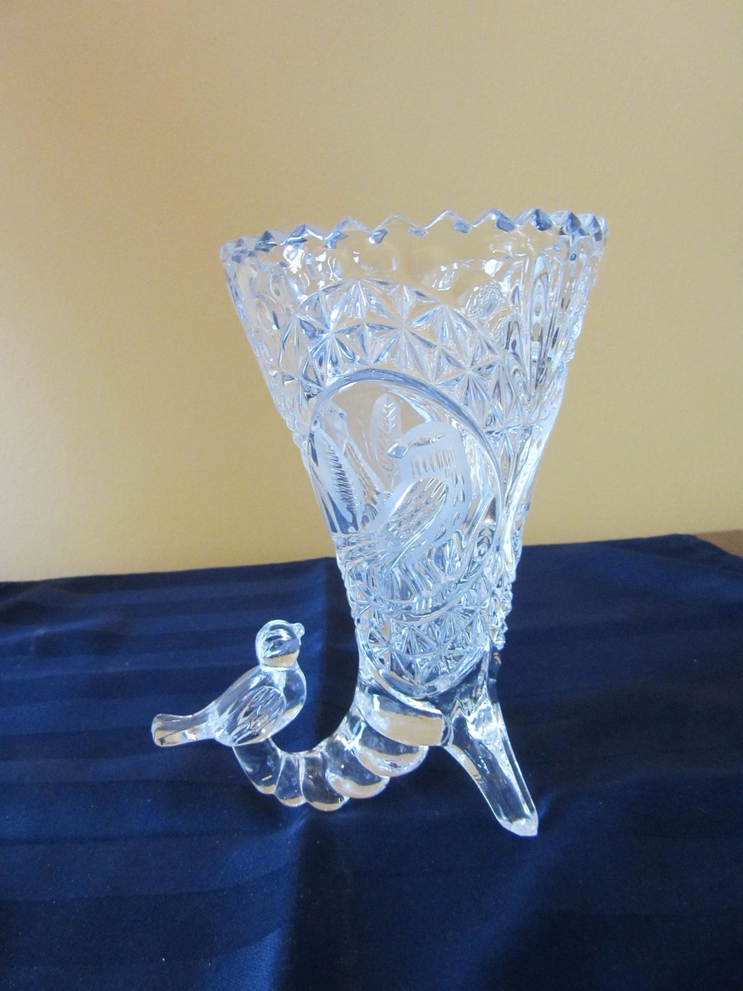 Vintage, Hofbauer Byrdes Crystal Cornucopia W Small Bird, German ...