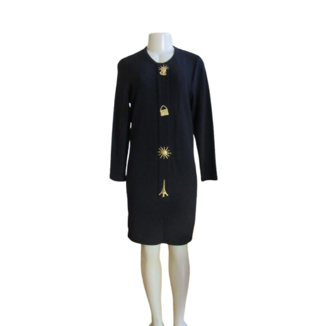 Vintage Steve Fabrikant Wool Blend Dress With Gold Motifs SZ Small - Etsy