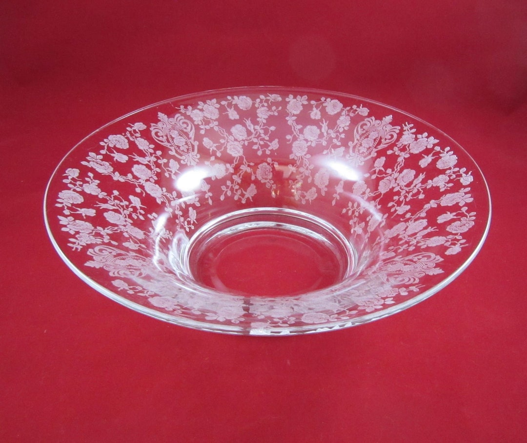 Vintage 30s Cambridge Glass Rose Point Pattern Large Fruit Bowl, Etched ...