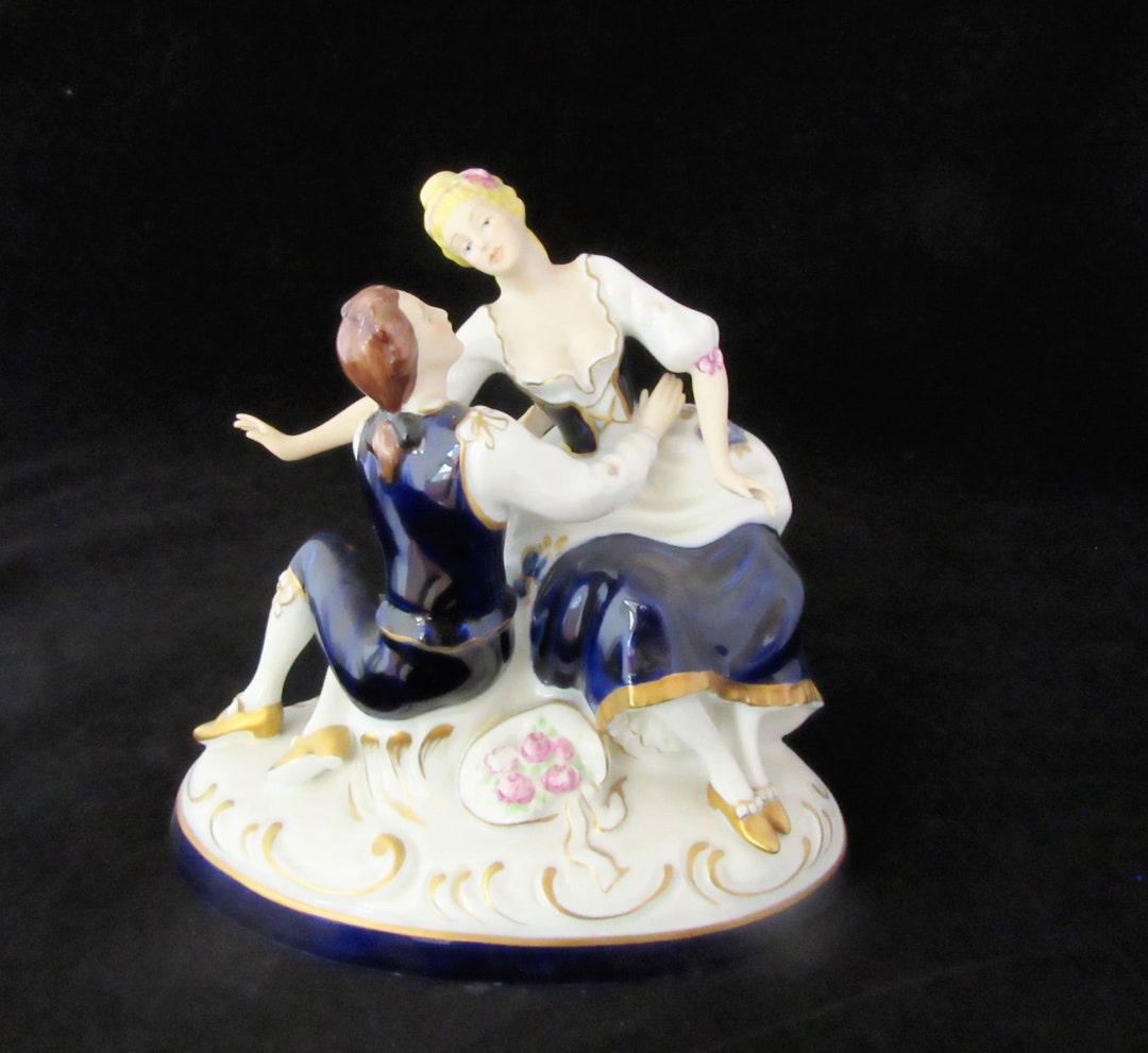 Royal Dux Bohemia Rococo Pair Czech Republic Porcelain Figurine Cobalt ...