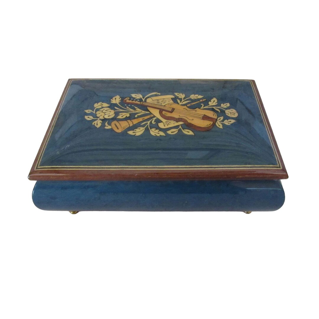 Inlaid Wood Italian Blue Music Box Swiss Movement Reuge, 18th Variation ...