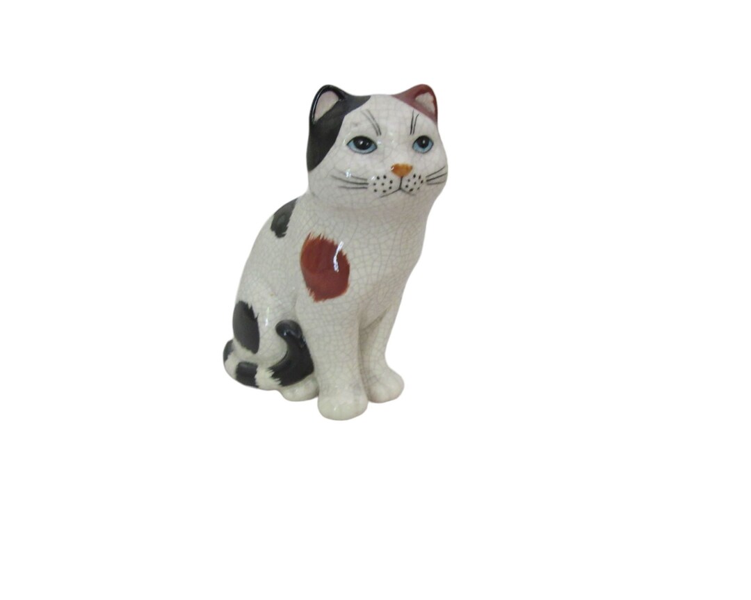 1985 Geo Lefton Crackle Glaze Calico Cat Figurine W Blue Eyes - Etsy