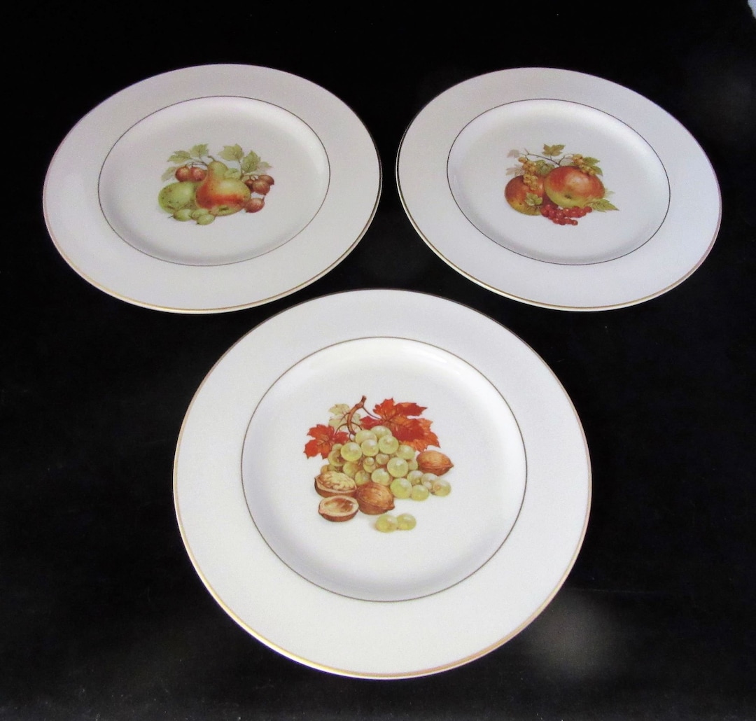 3 Pickard Porcelain Fruit Plates, Grapes, Apples & Pears, 24 Kt Gold ...