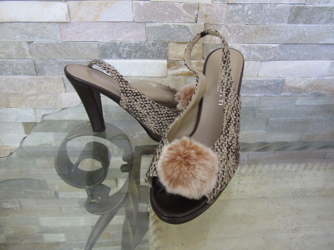 Via Condotti Italian Leather Brown/white Open Toe Slingback Shoes in ...