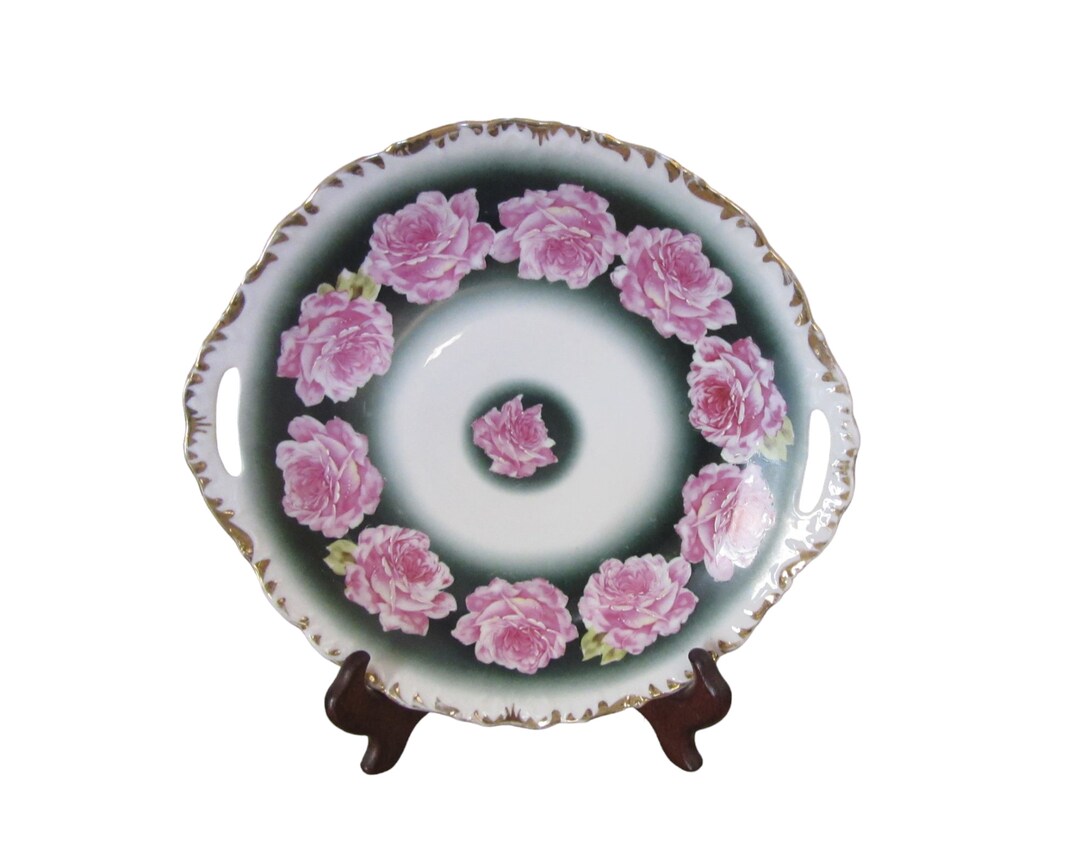 Antique German Steinmann and Tiefenfurthandled Dark Green Cake Plate W ...