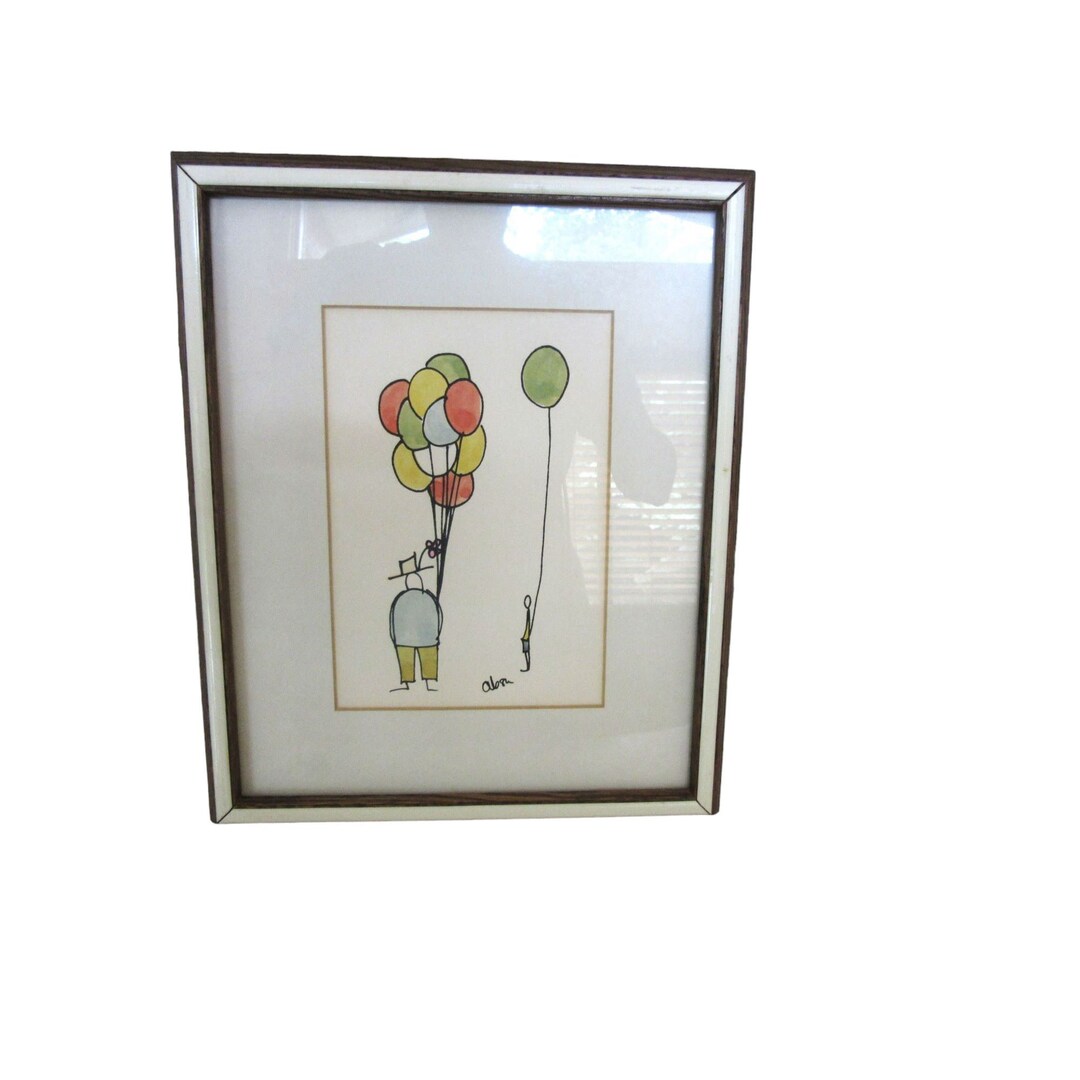 Signed Barbara Absu Watercolor: Whimsical Balloon Man Art - Etsy
