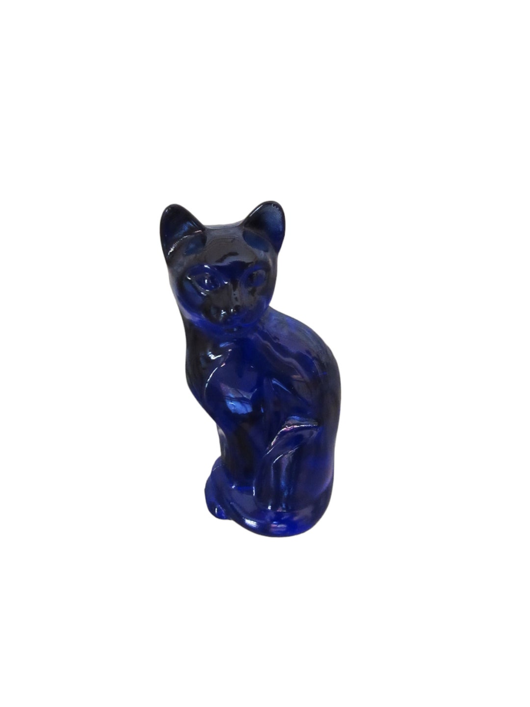 Vintage 1999 Fenton Art Glass Cobalt Blue 5" Kitty Cat Figurine, VGC - Etsy