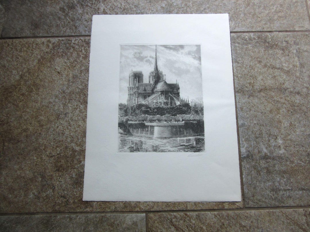 Leon Salles Signed Pencil Etching of Notre Dame De Paris France Artwork ...