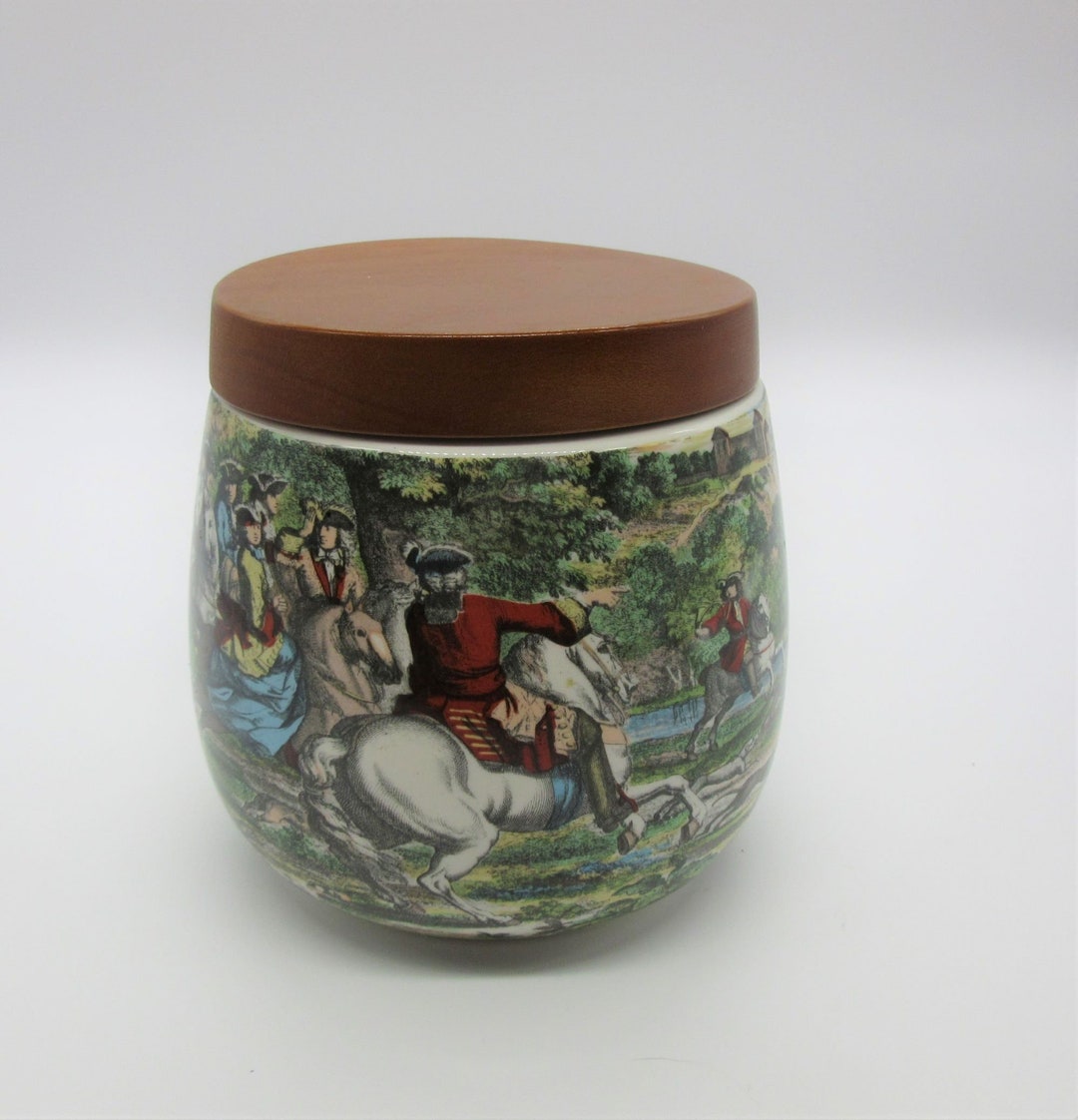 Vintage 60s Humidor Tobacco Jar Dereso Equestrian Countryside Fox ...