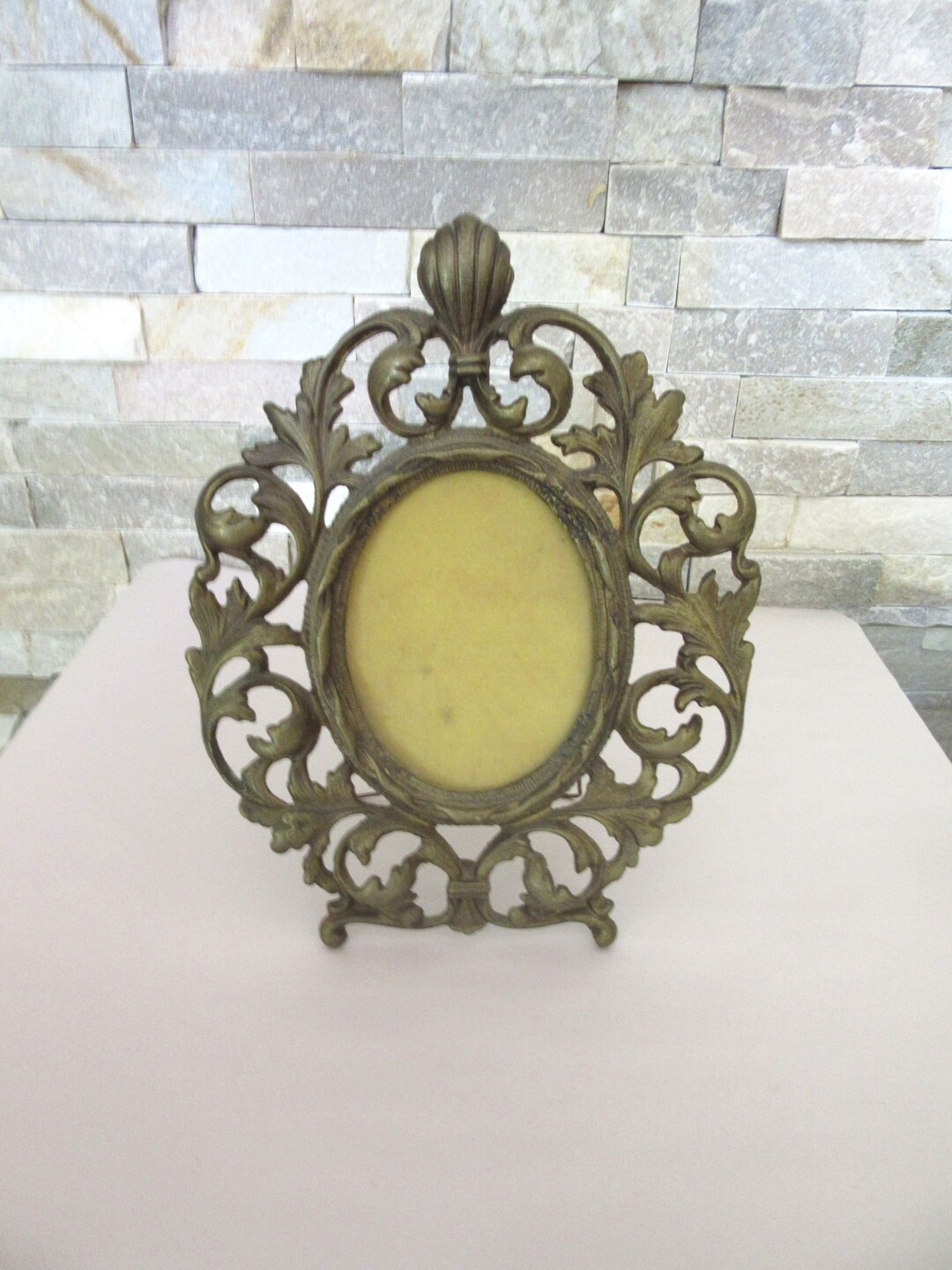 Antique Ornate Victorian Style Brass Picture Frame W Oval Glass and ...