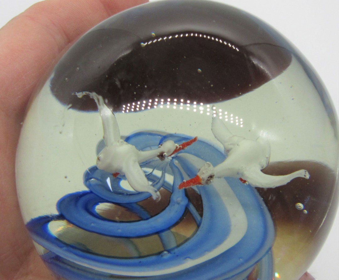 Vintage Glass Paperweight With Flying Geese, Unsigned - Etsy