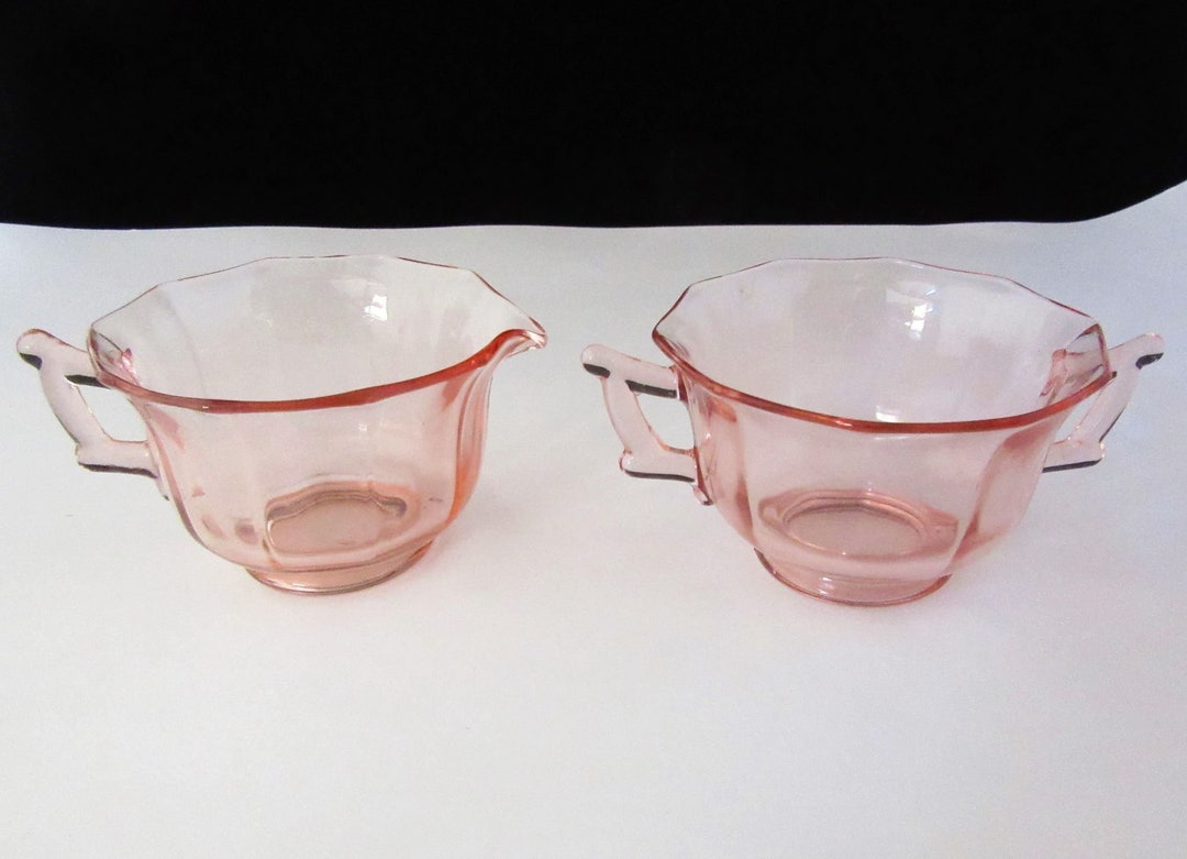 Vintage 30s Cambridge Decagon Pink Glass Cream and Sugar - Etsy