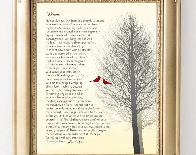 Gift for Mom Poem, for Mother From Son or From Daughter, Cardinal Bird ...