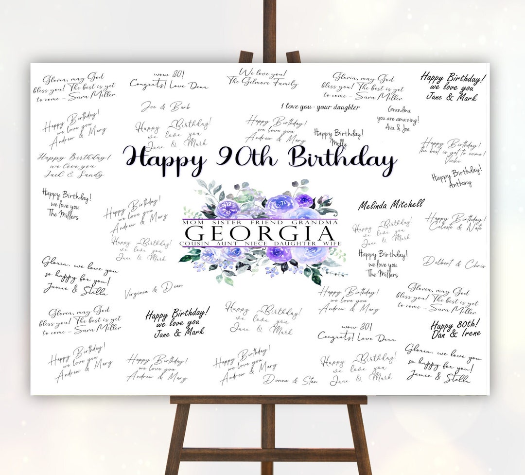 Birthday Guest Book Alternative Canvas Personalized With Name 90th ...