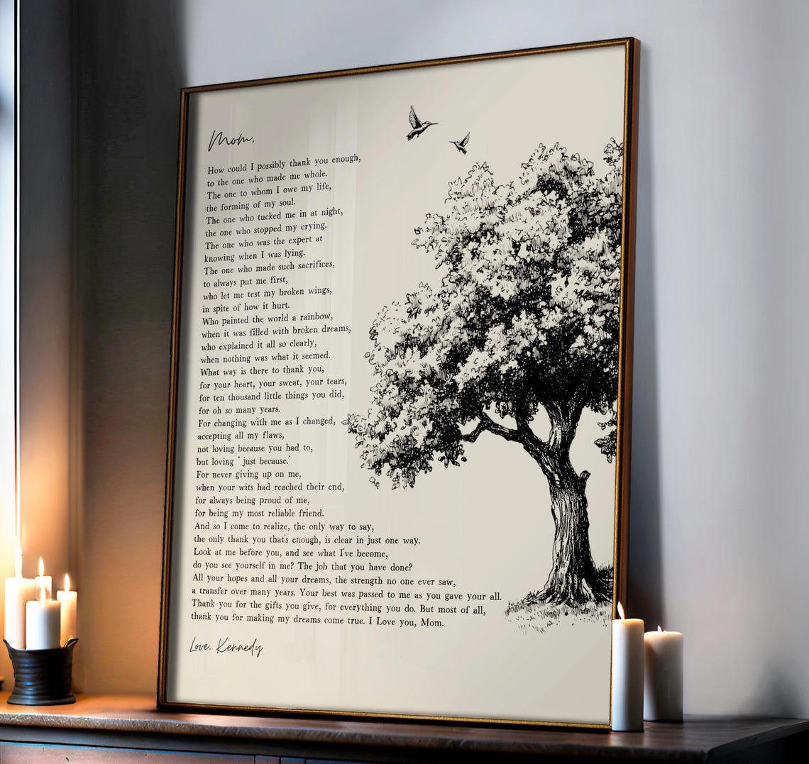 Mom Gift Hummingbirds Oak Tree, Personalized Poem Framed Canvas ...