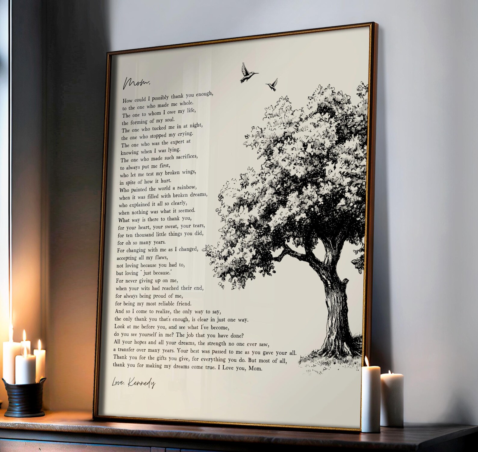 Mom Gift Hummingbirds Oak Tree, Personalized Poem Framed Canvas ...