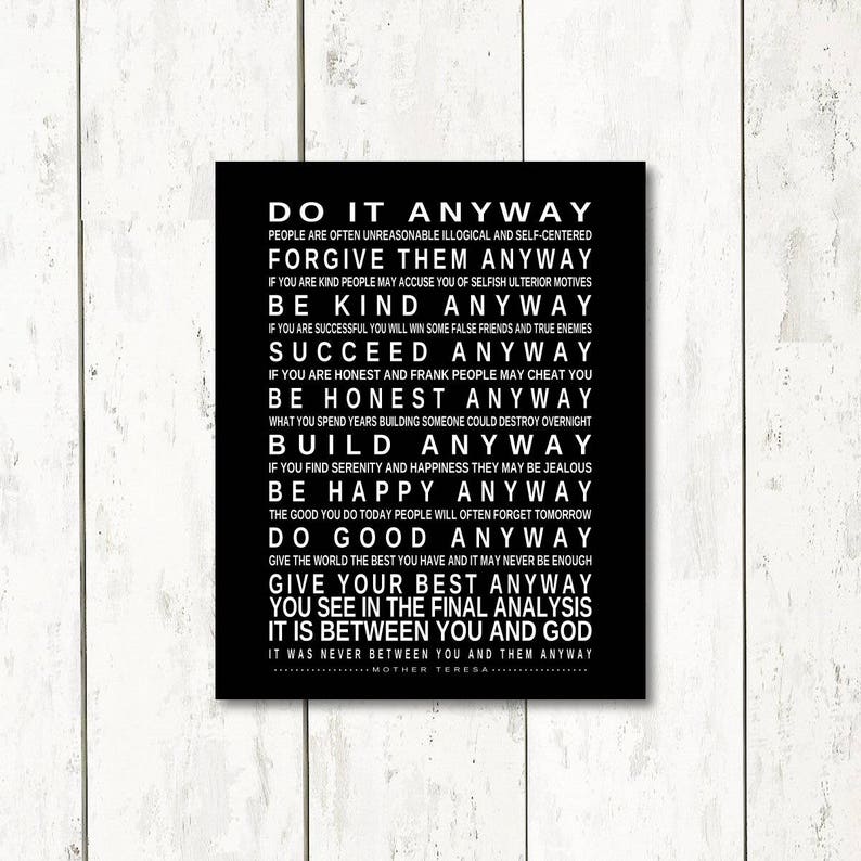 DO IT ANYWAY Large Sign Canvas Print Quote by Mother Teresa - Etsy