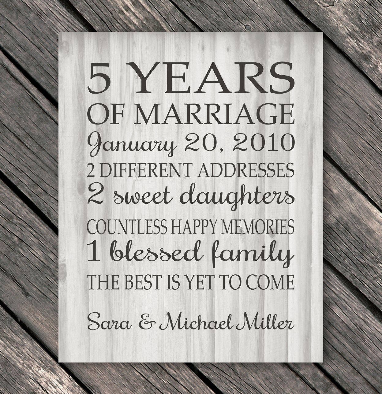 5th Anniversary Gift Print or Canvas 5 Years of Marriage | Etsy