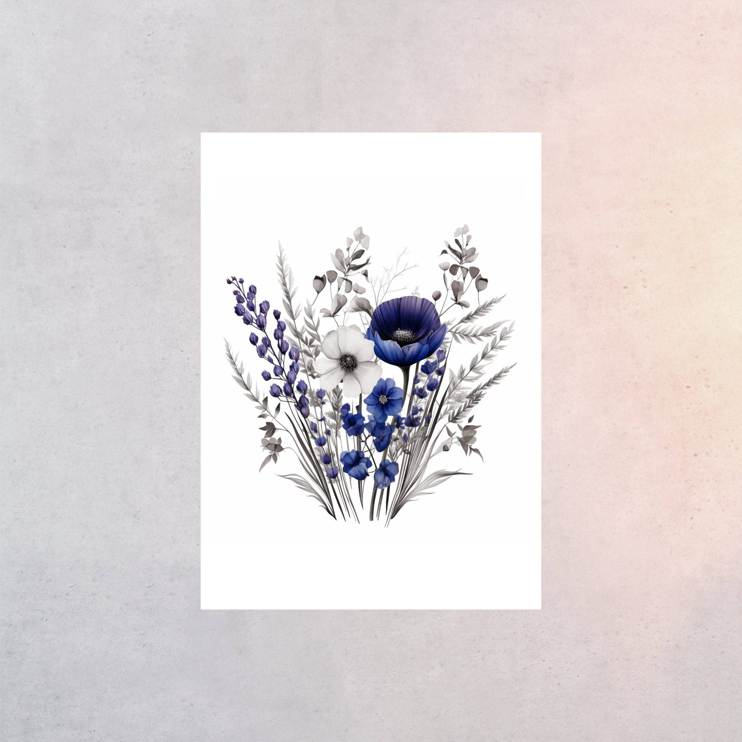Dried Flowers Prints Navy Blue Gray Set of 3, Wall Art Bathroom ...