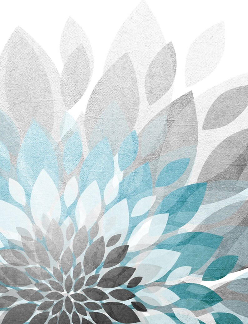 Turquoise Gray Abstract Floral Art Set of 3 Wall Decor - Etsy