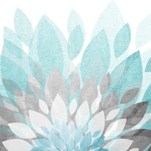 Turquoise Gray SQUARE CANVAS Art, Large Abstract Flower, Wall Decor ...