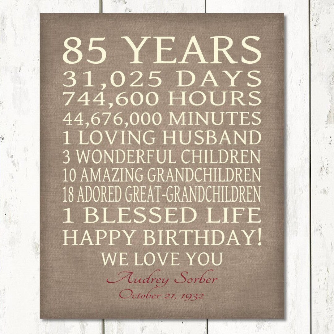 85th BIRTHDAY GIFT Sign Print Personalized Art Mom Dad Grandma 85 Years ...