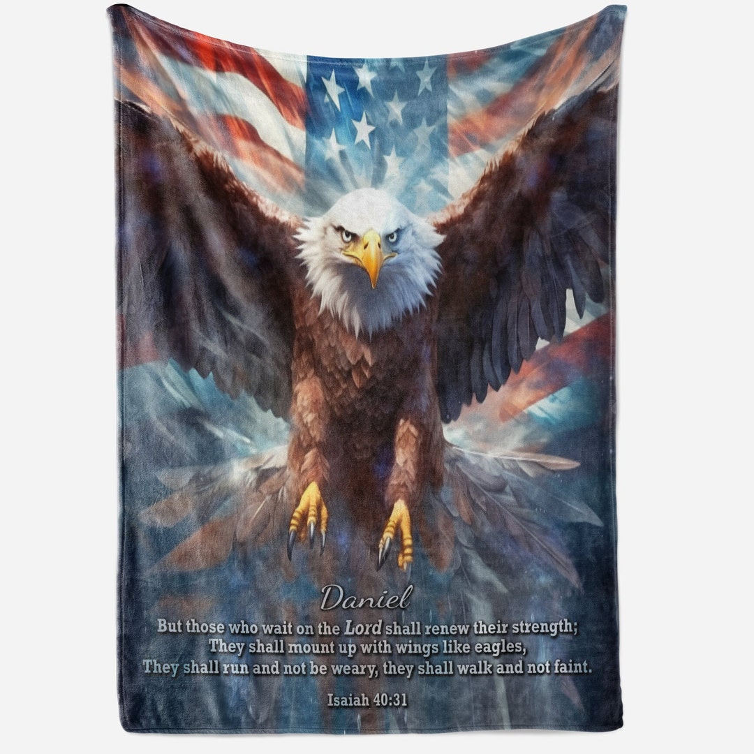 Eagle Flag Scripture Blanket Personalized, Fleece Throw Blanket Add ...