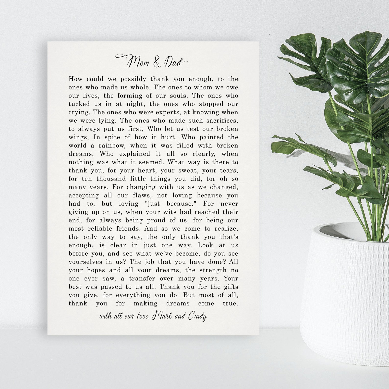 Gift for Parents Sentimental Poem From Kids, Annivesary Gift for Mom ...