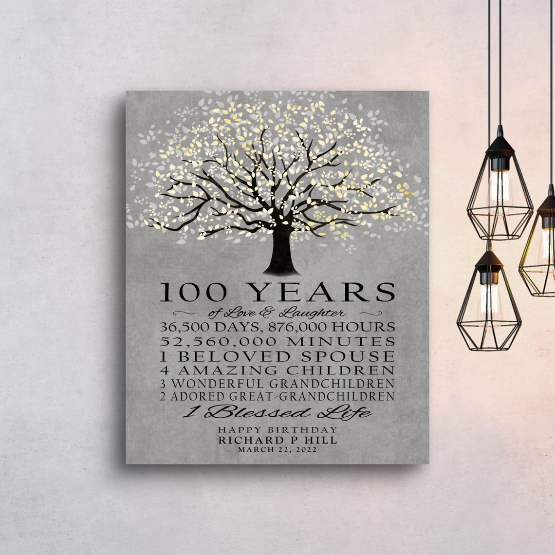 100th BIRTHDAY GIFT Personalized 100 Years Happy Birthday Tree Parent ...