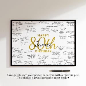 80th Birthday Guest Book Sign Alternative Signature Board, Faux Gold ...