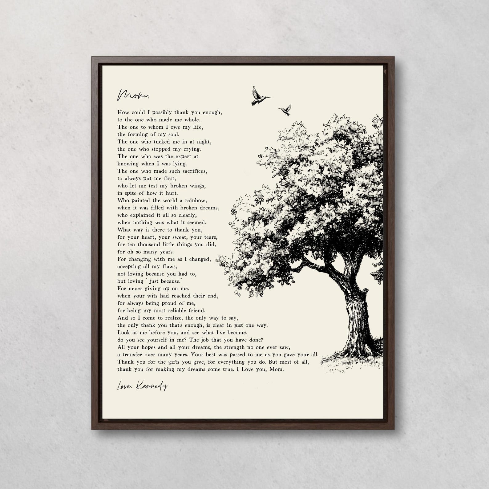 Mom Gift Hummingbirds Oak Tree, Personalized Poem Framed Canvas ...