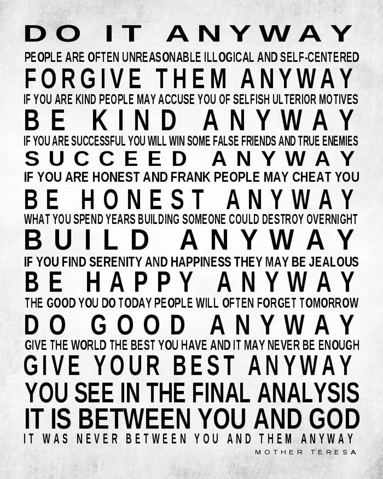 Do It Anyway Poem Mother Teresa Quote Inspirational Art - Etsy